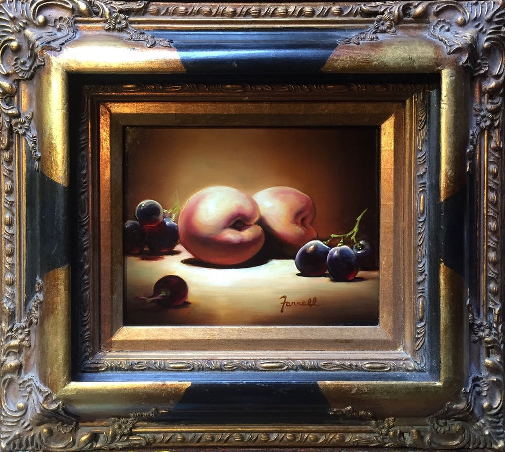"Baroque Peaches" by Sean Farrell - Vibrant Still Life Oil Painting