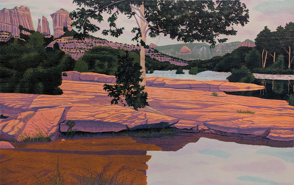"Red Rocks" - Reduction Woodcut Print on Paper by Gordon Mortensen
