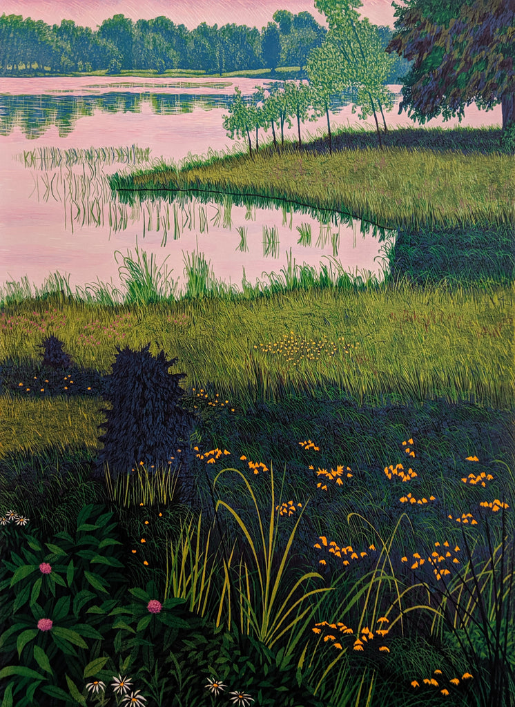 "Spring Flowers" - Reduction Woodcut Print on Paper by Gordon Mortense